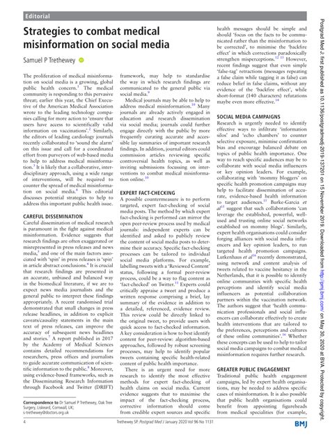 Pdf Strategies To Combat Medical Misinformation On Social Media