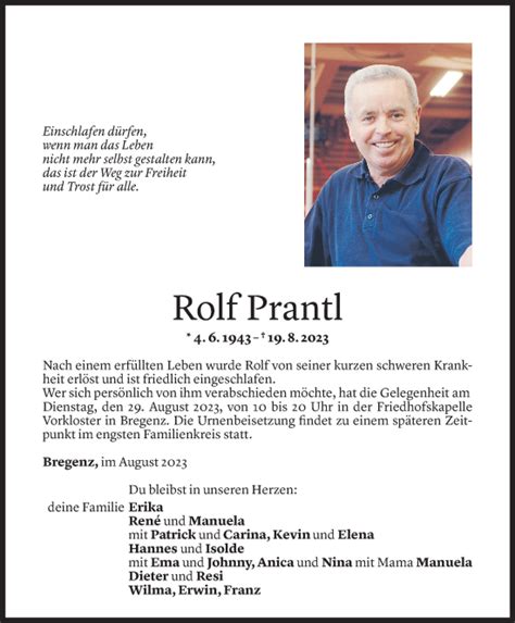 Todesanzeigen Von Rolf Prantl Todesanzeigen Vorarlberger Nachrichten