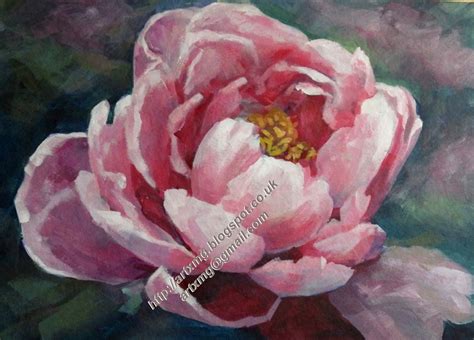 Art Xmg Peony Acrylic Painting On Card