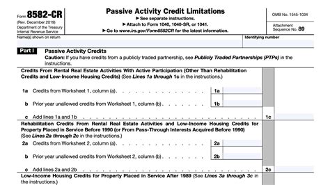 Irs Form 8582 Cr Instructions Passive Activity Credit Limits