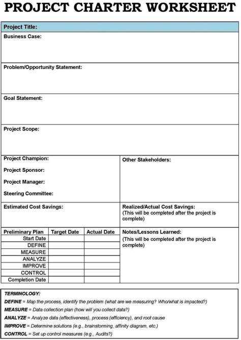 Six Sigma Project Charter Template