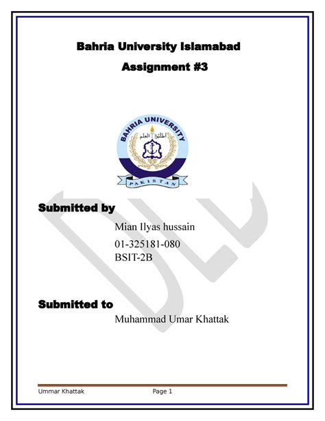 Assignment Numb Er 3 Bahria University Islamabad Assignment Submitted By Mian Ilyas Hussain