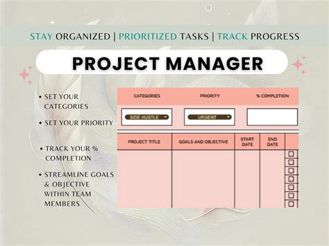 Google Sheets Project Manager Template Task Tracker Workflow Organizer Etsy Seller Management