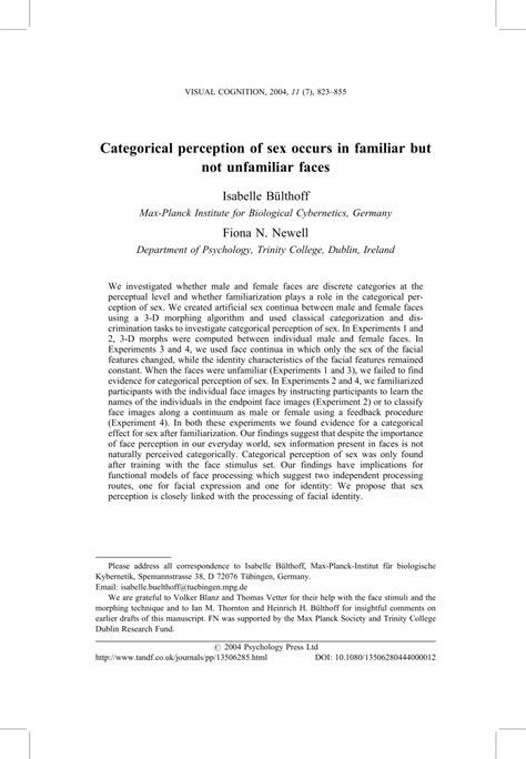 Pdf Categorical Perception Of Sex Occurs In Familiar But Not