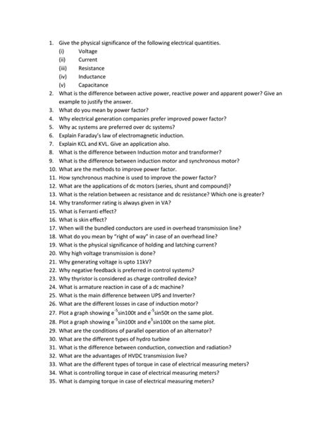 Electrical Engineering Exam Questions