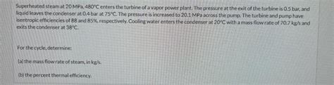 Solved Superheated Steam At 20 Mpa 480°c Enters The Turbine