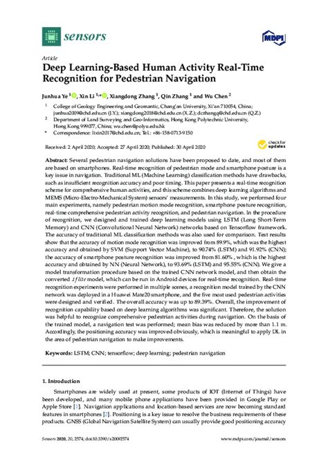 Pdf Deep Learning Based Human Activity Real Time Recognition For Pedestrian Navigation