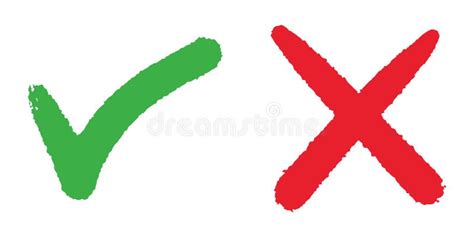 Hand Drawn Of Green Check Mark And Red Cross Isolated Right And Wrong