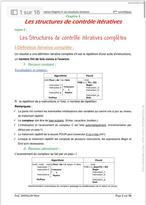 Resume Chapitre 4 Les Structures De Controle Itératives Avec Des