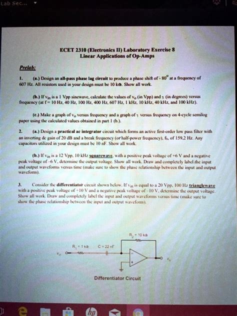 SOLVED ECET Electronics IILaboratory Exercise Linear Applications Of Op Amps Prelab A