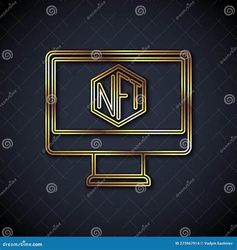 Gold Line Monitor With Art Store App Icon Isolated On Black Background
