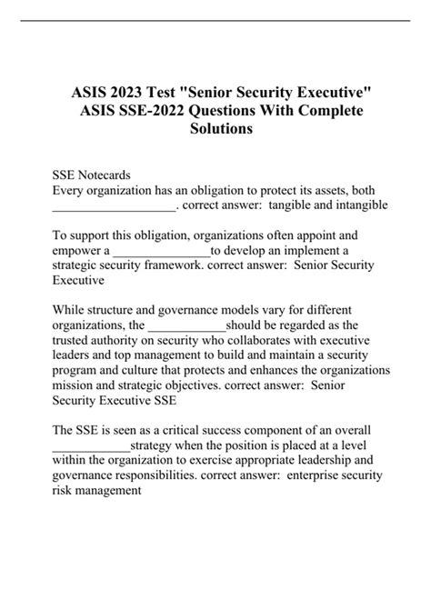 Asis 2023 Test Senior Security Executive Asis Sse 2022 Questions With