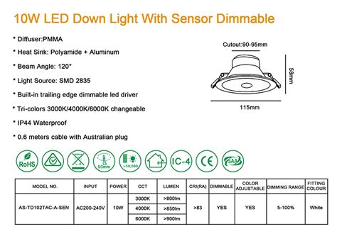 Led Down Light Dimmable Sensor W C C T Switchable With Plug Pir