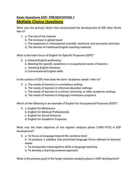 Exam Questions Esp Pdf Language Education Methodology