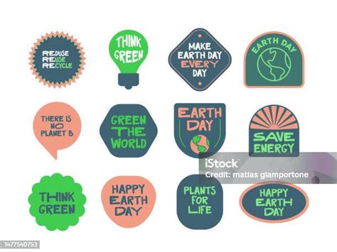 Set Lambang Grafis Hari Bumi Simpan Stiker Planet Ikon Vektor Yang
