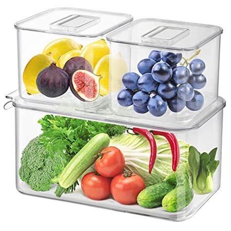 Set Of 3 Fridge Organizer Stackable Refrigerator Organizer Bins With Vented Lids Food Storage