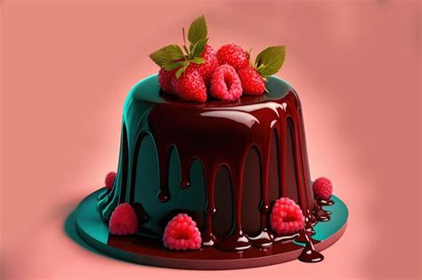Premium Photo Syrup Topped Raspberry Chocolate Cake