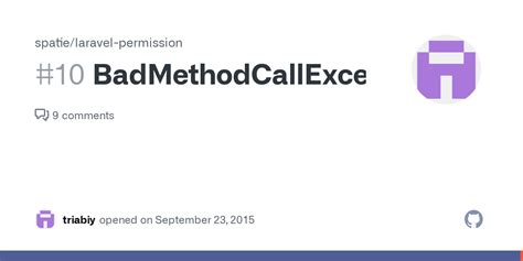 badmethodcallexception · issue 10 · spatie laravel permission · github