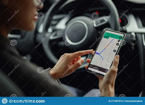 Closeup Of Female Traveler Using Cell Phone With Gps Navigation App On