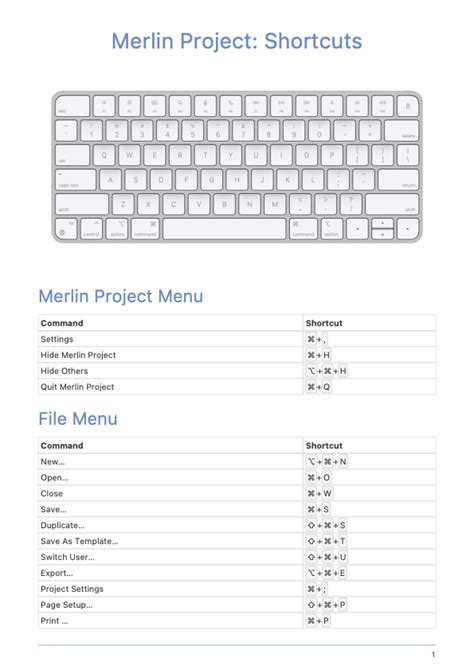 Keyboard Shortcuts In Merlin Project