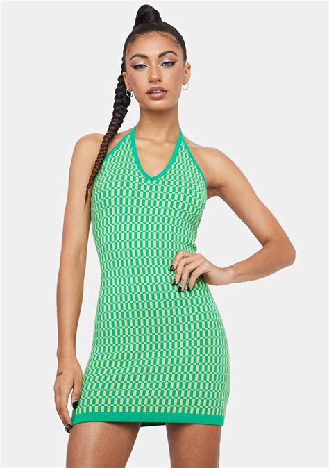 Knit Halter Bodycon Dress Green Dolls Kill