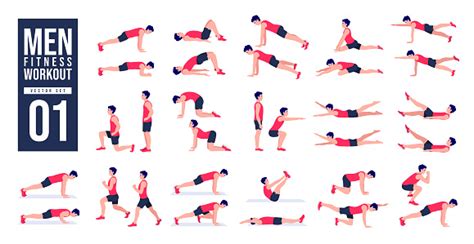 Erkekler Egzersiz Seti Erkekler Vektör Seti Egzersiz Erkekler Fitness