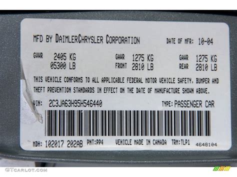 2005 Chrysler 300 C Hemi Color Code Photos