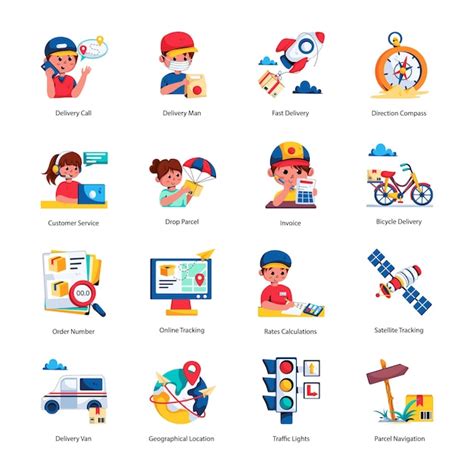Conjunto De Iconos Planos De Servicios De Mensajería Vector Premium