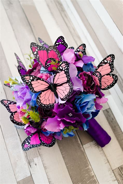 Colorful Bride Bouquet Butterfly Wedding Theme Etsy