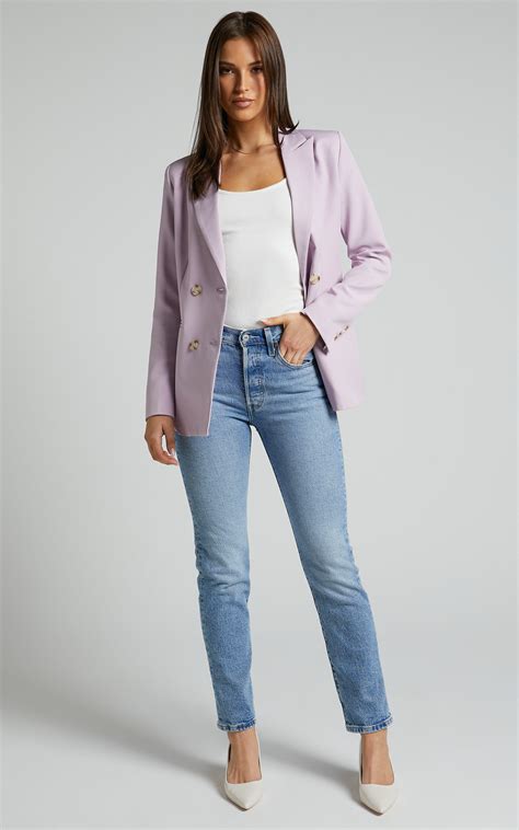 Allie Blazer Double Breasted Blazer In Lilac Showpo