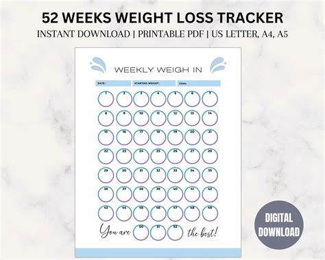 Printable Weekly Weigh In Tracker Weight Loss Tracker Weightloss