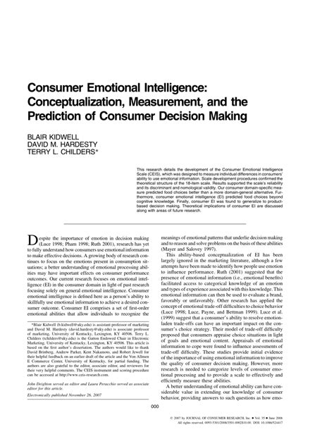 Pdf Consumer Emotional Intelligence Conceptualization Measurement And The Prediction Of