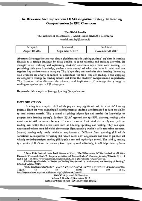 Pdf The Relevance And Implications Of Metacognitive Strategy To