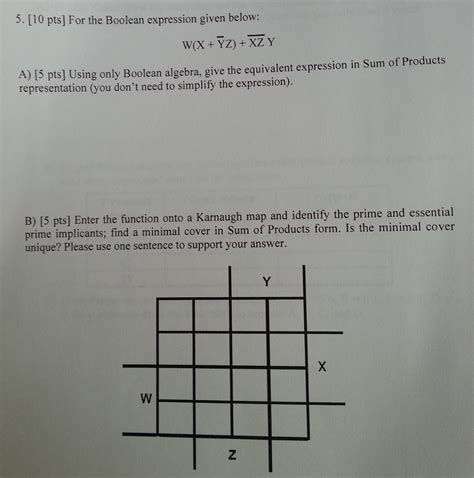 Solved For The Boolean Expression Given Below Wx Yz