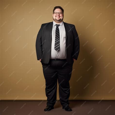 Premium Photo A Fat Man In A Suit And Tie Standing In Front Of A Brown Background