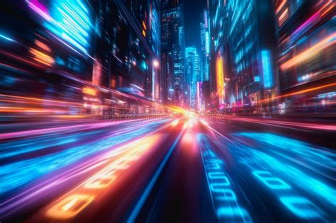 Glowing Binary Code Streams In A High Tech Futuristic Digital Scene Stock Image Image Of