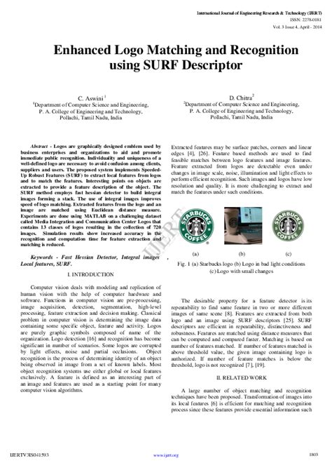Pdf Ijert Enhanced Logo Matching And Recognition Using Surf Descriptor