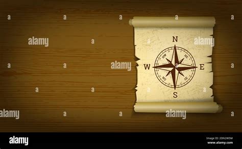 Compass Rose Design Wind Rose Vector Illustration On Old Paper Scroll