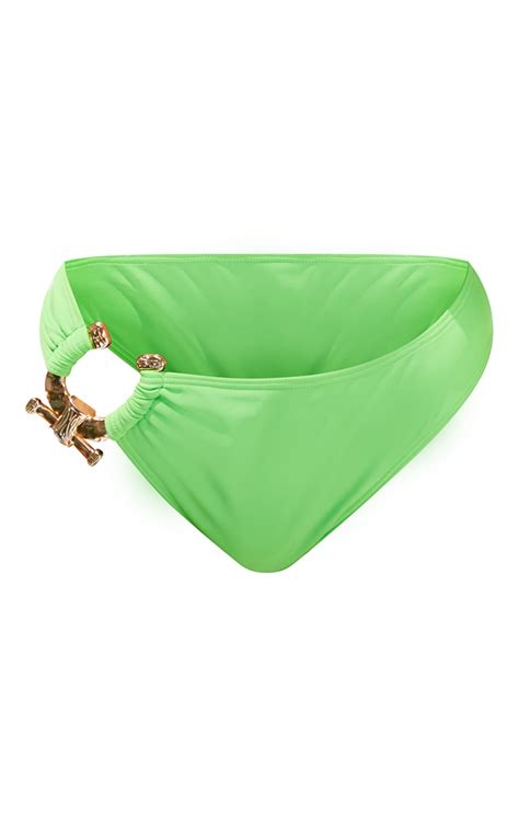 Green Hammered Trim High Rise Bikini Bottoms Prettylittlething
