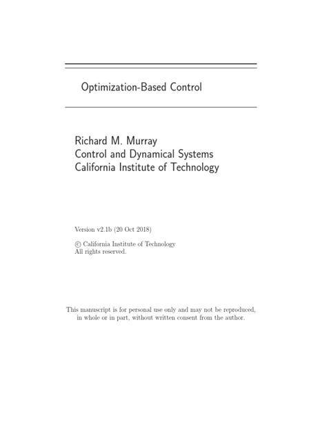 Optimization Based Control Murray Pdf Control Theory Applied Mathematics