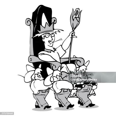 왕 농부가 앉아있는 의자를 들고 있는 농부의 만화 캐릭터 개념에 대한 스톡 벡터 아트 및 기타 이미지 개념 개념과 주제 계절 Istock