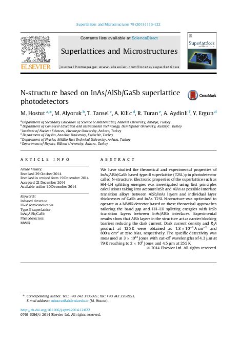 Pdf N Structure Based On Inas Alsb Gasb Superlattice Photodetectors Rasit Turan