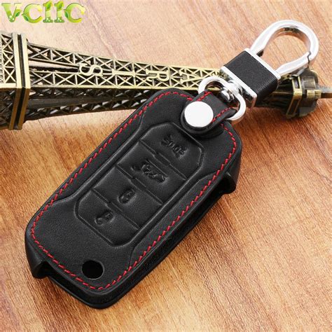 Car Styling Genuine Leather Car Key FOB Case Cover Key Chain For Jeep