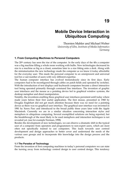 Pdf Mobile Device Interaction In Ubiquitous Computing