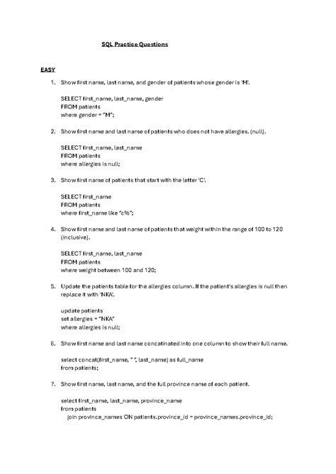 Sql Notes Sql Practice Questions Easy Show First Name Last Name