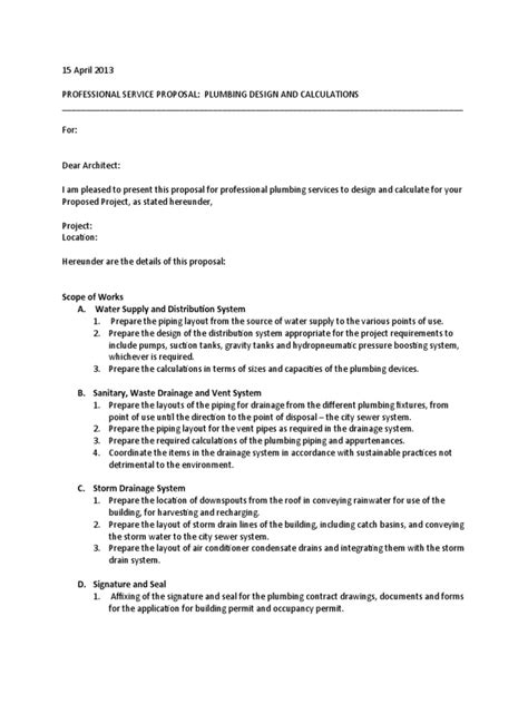 Plumbing Design Service Proposal Pdf Storm Drain Sanitary Sewer