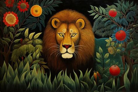 premium ai image rousseau vintage wallpaper the repast of the lion in