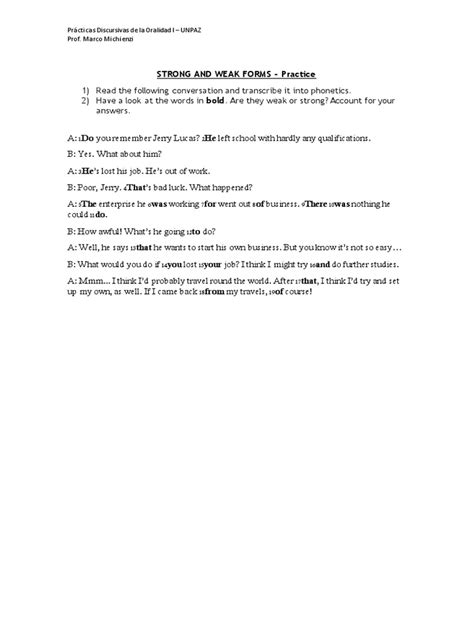 Strong And Weak Forms Practice Key Pdf Verb Preposition And