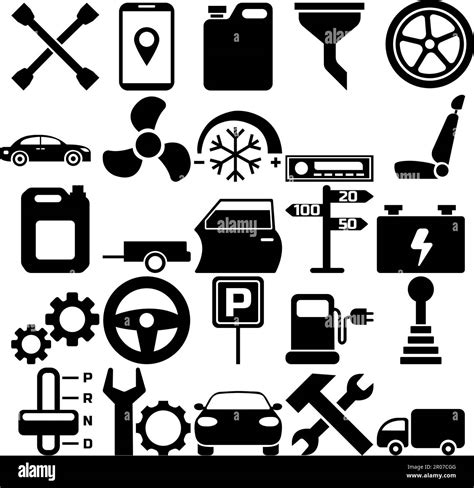 Set Vector Line Icons With Open Path Car Service Auto Repair And Transport With Elements For