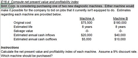 Solved E16 4 Compute Net Present Value And Profitability